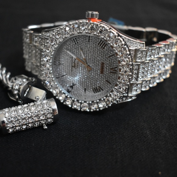 Accessories | Mens Iced Out Watch With Bracelet Set | Poshmark